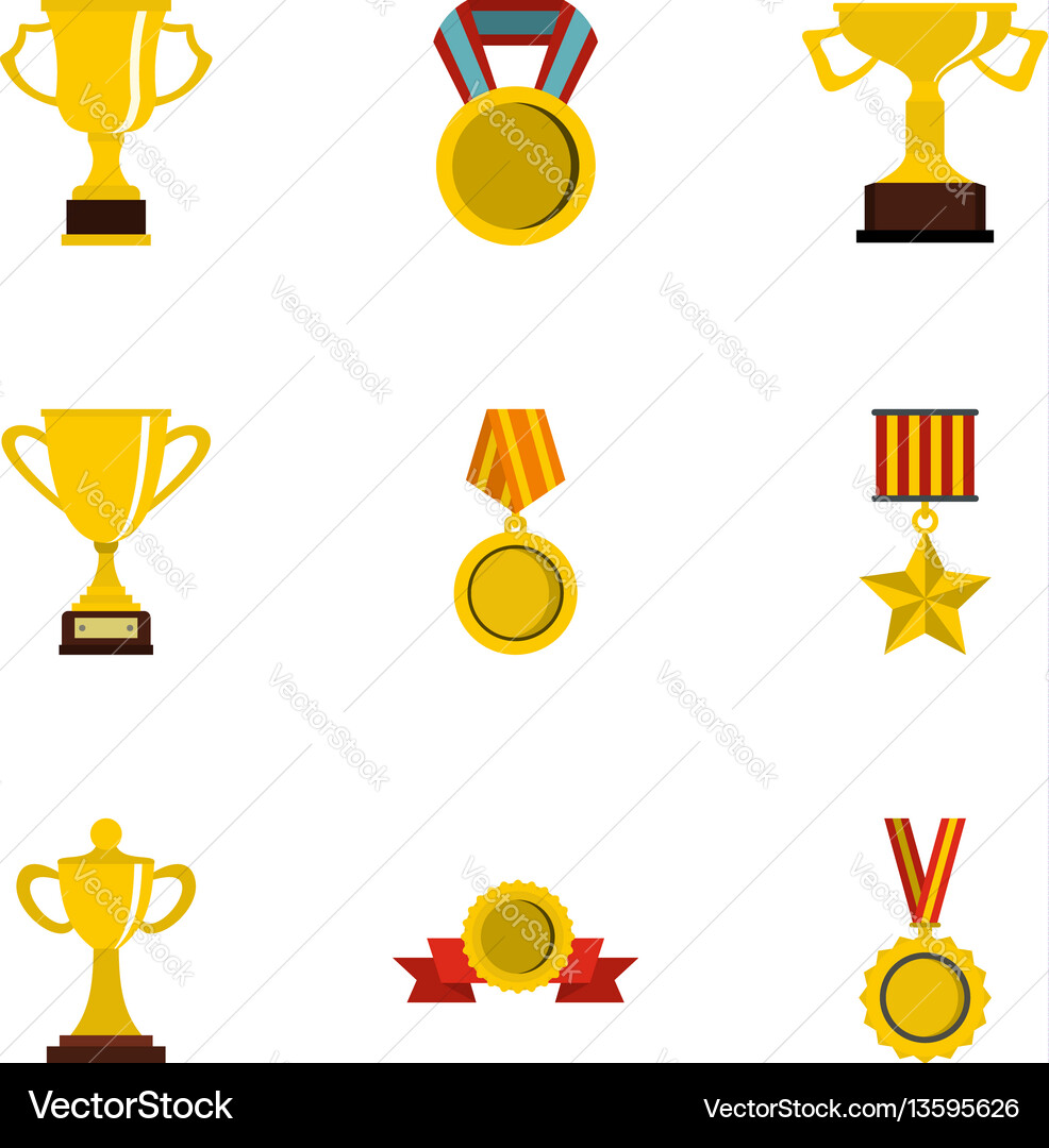 Competition and success icons set flat style Vector Image