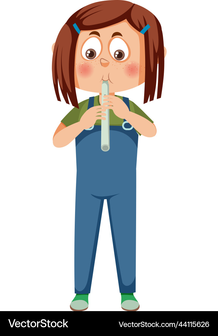 Cute girl playing flute Royalty Free Vector Image