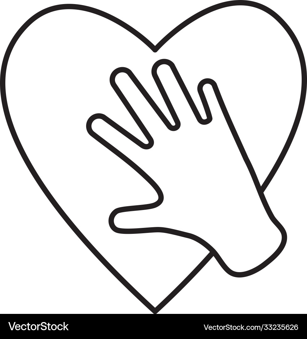 Hand and heart icon line style Royalty Free Vector Image