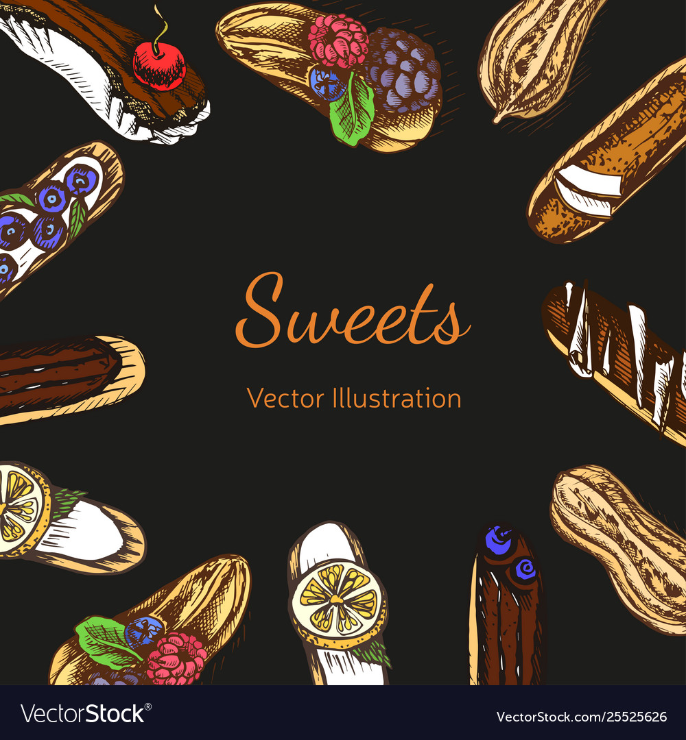 Sketch eclair card menu Royalty Free Vector Image