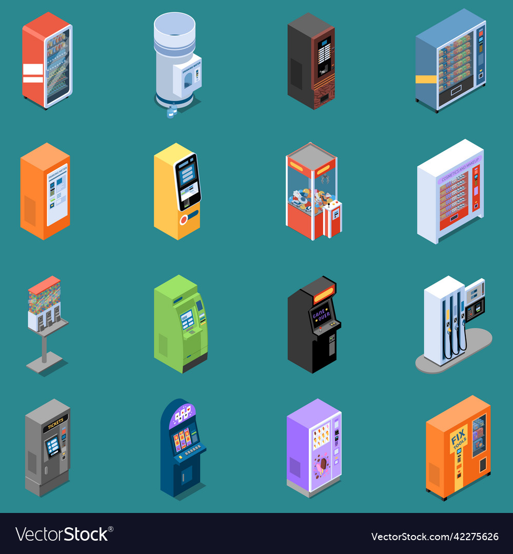 Vending machines isometric icons Royalty Free Vector Image