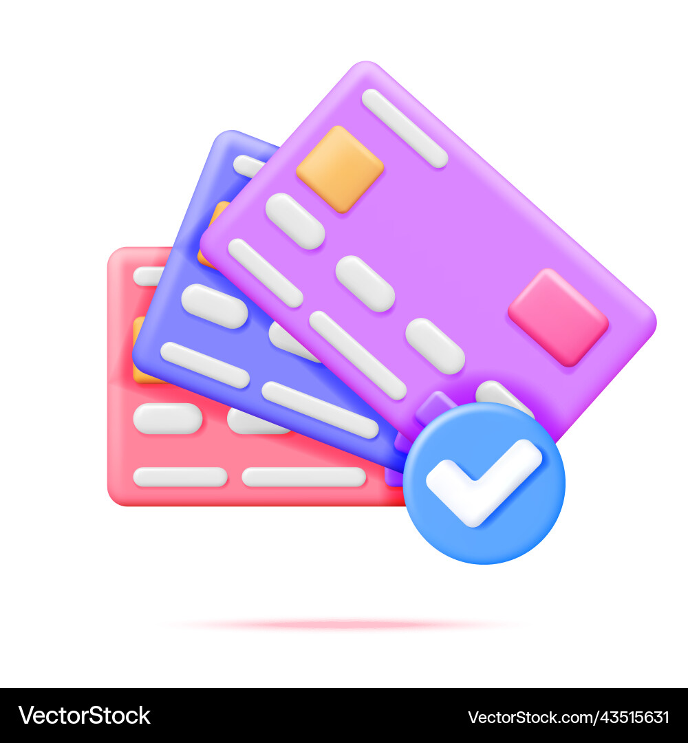 3d stack of bank cards with approved checkmark Vector Image