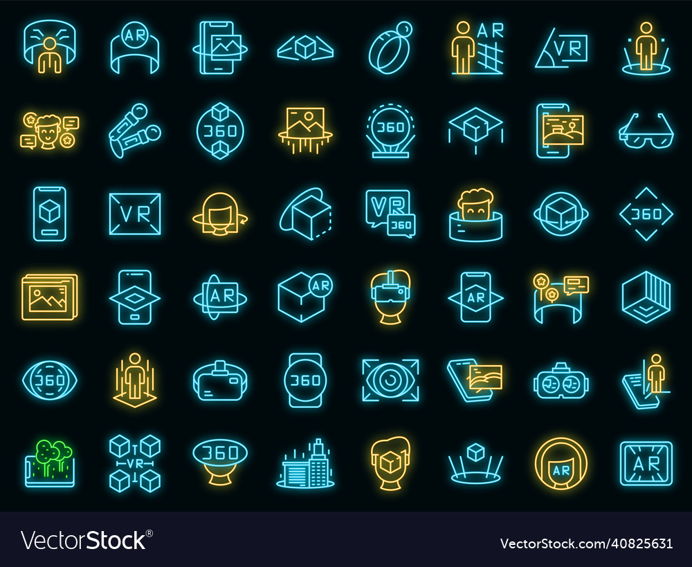 Augmented reality icons set neon Royalty Free Vector Image