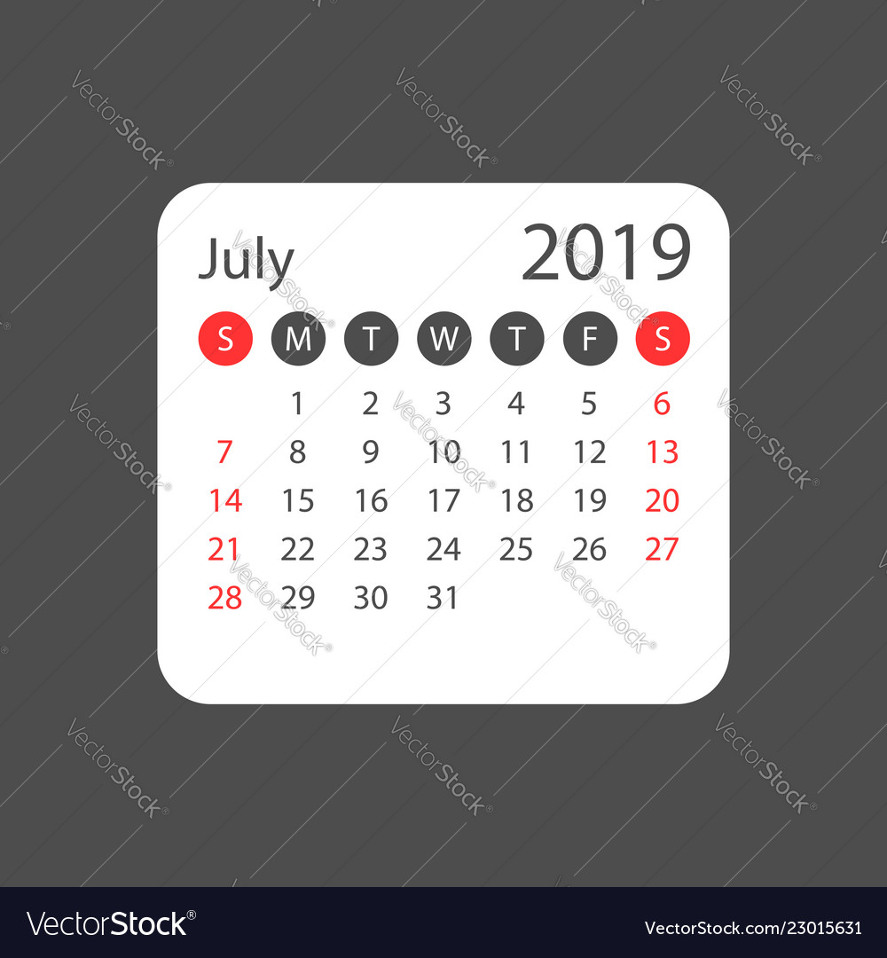 Calendar july 2019 year in simple style Royalty Free Vector