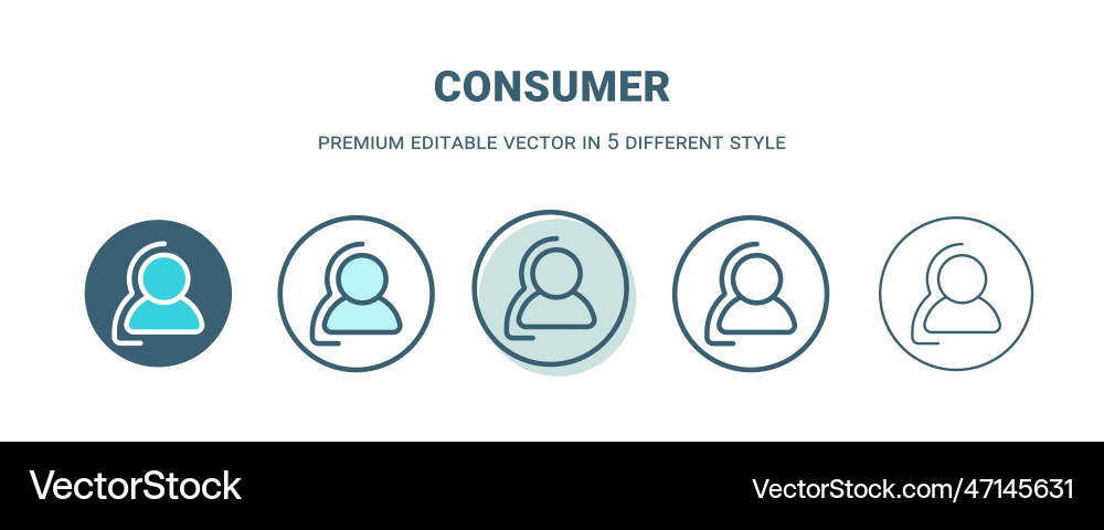 Consumer icon in 5 different style outline filled Vector Image
