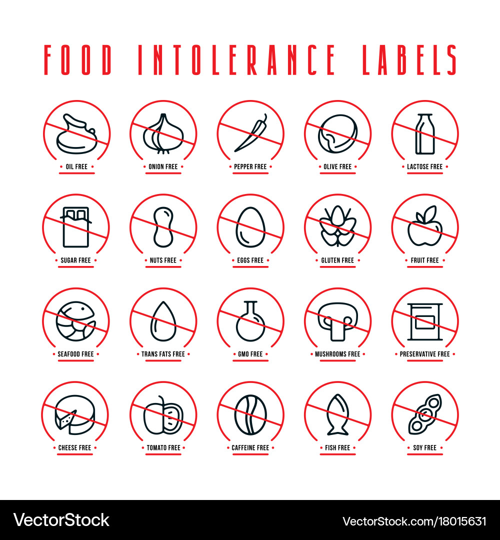 Diet and food intolerance labels Royalty Free Vector Image
