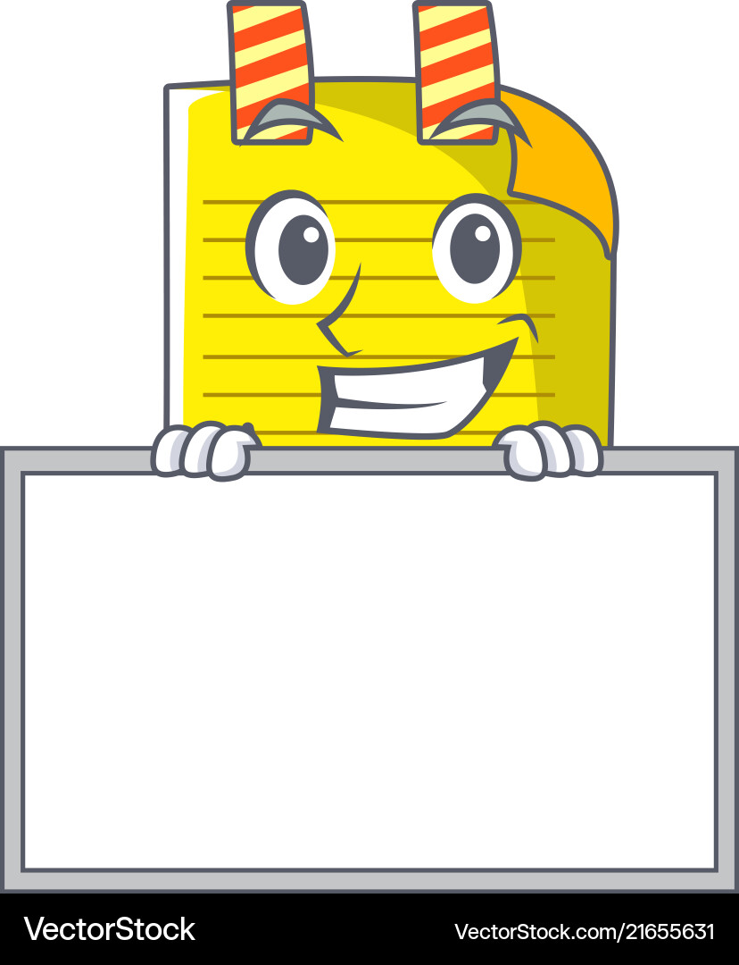 Grinning with board note paper character cartoon Vector Image