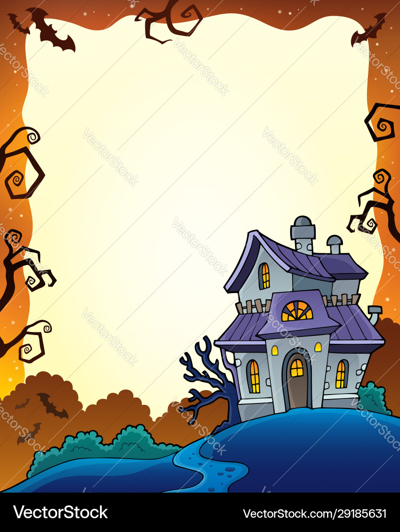 Halloween frame with haunted house 1 Royalty Free Vector