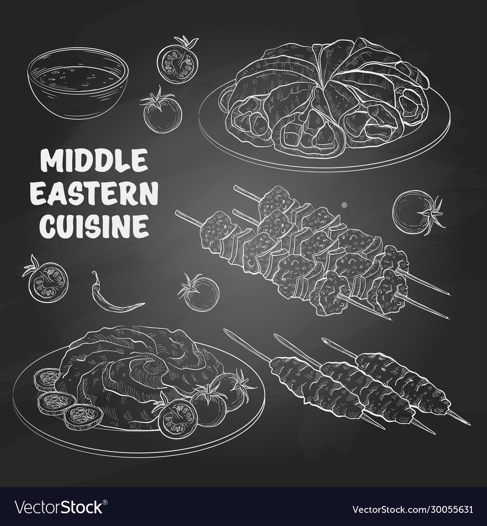 Middle eastern cuisine arabian dishes Royalty Free Vector