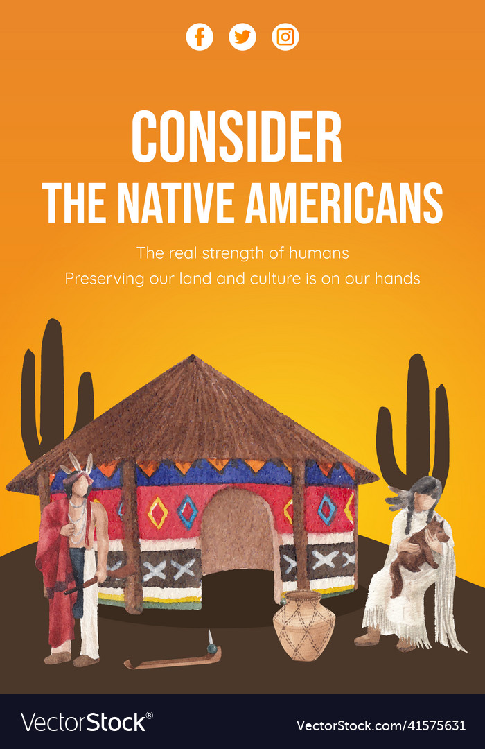 Poster template with native american Royalty Free Vector