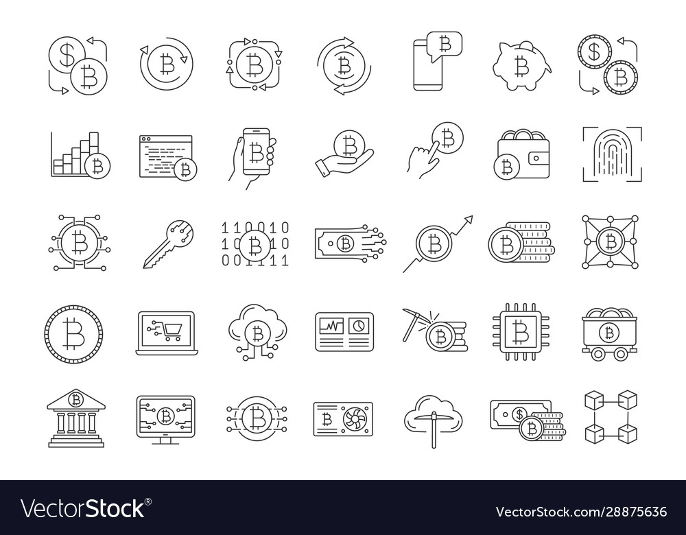 Bitcoin cryptocurrency linear icons set Royalty Free Vector Bitcoin cryptocurrency linear icons set Royalty Free Vector