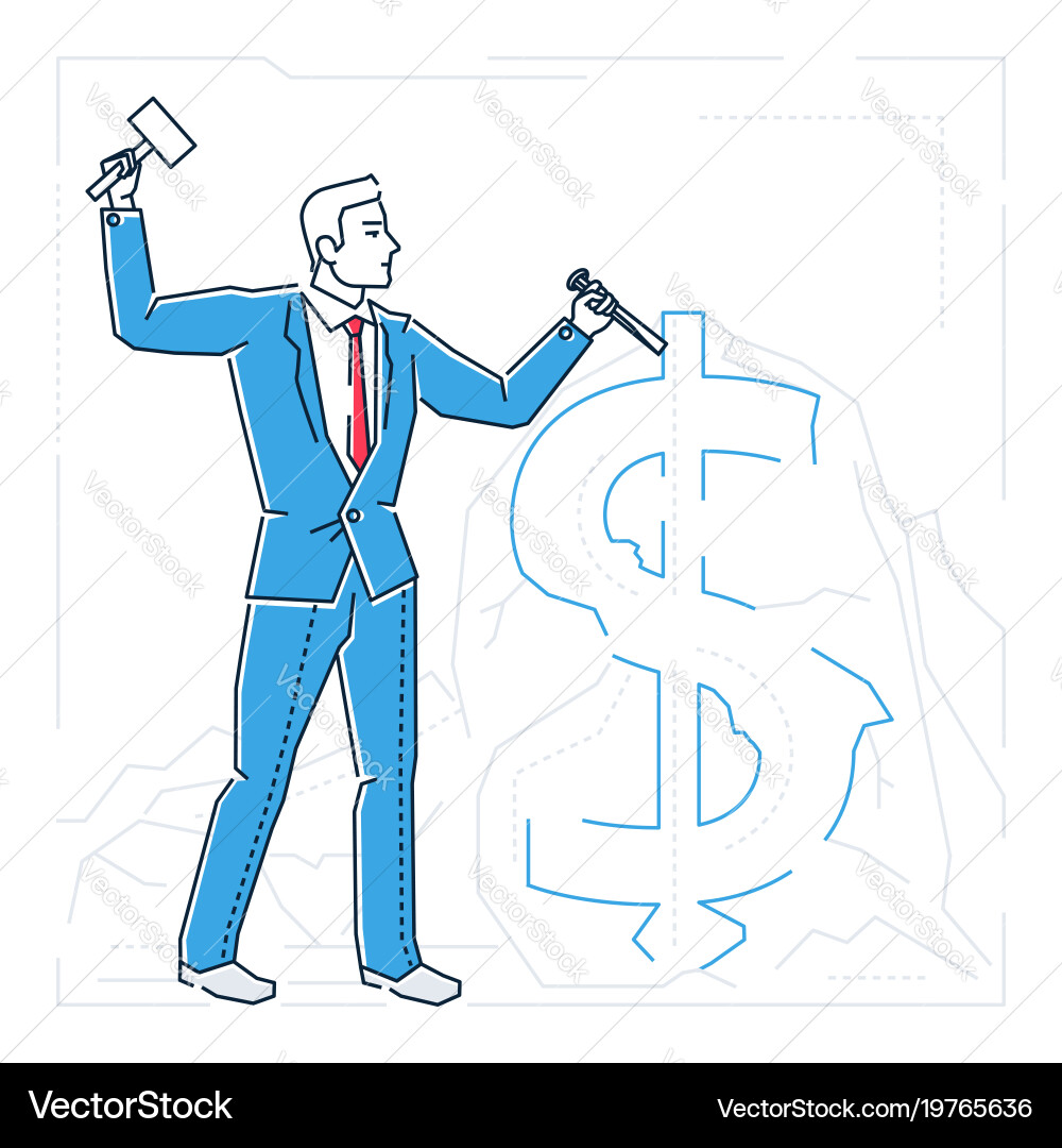 Businessman making money - line design style Vector Image