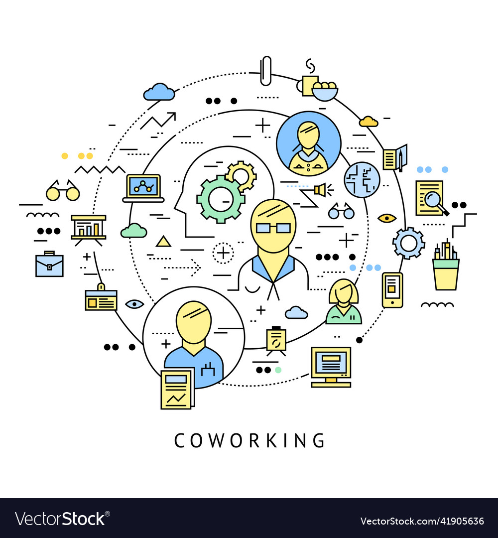 Coworking round composition Royalty Free Vector Image Coworking round composition Royalty Free Vector Image