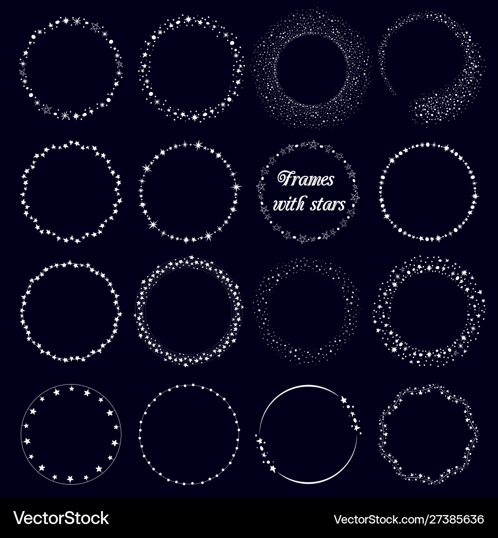 Set with brushes frames with doodle stars brushes Vector Image