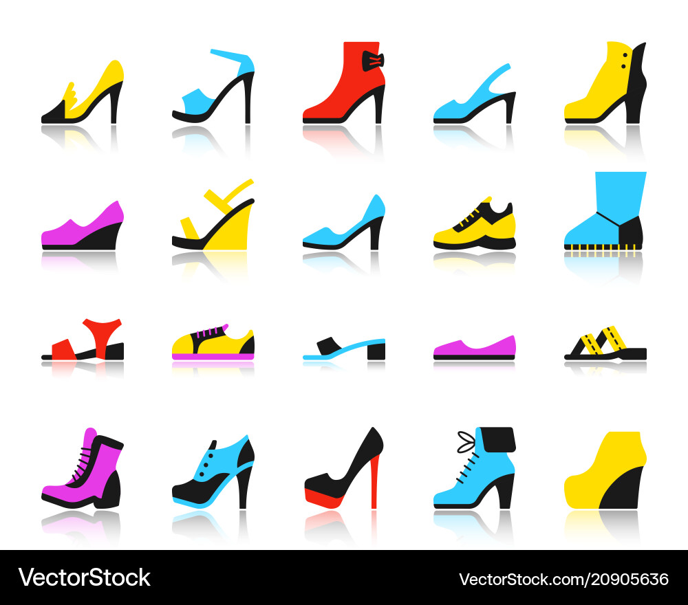 Shoes simple flat color icons set Royalty Free Vector Image