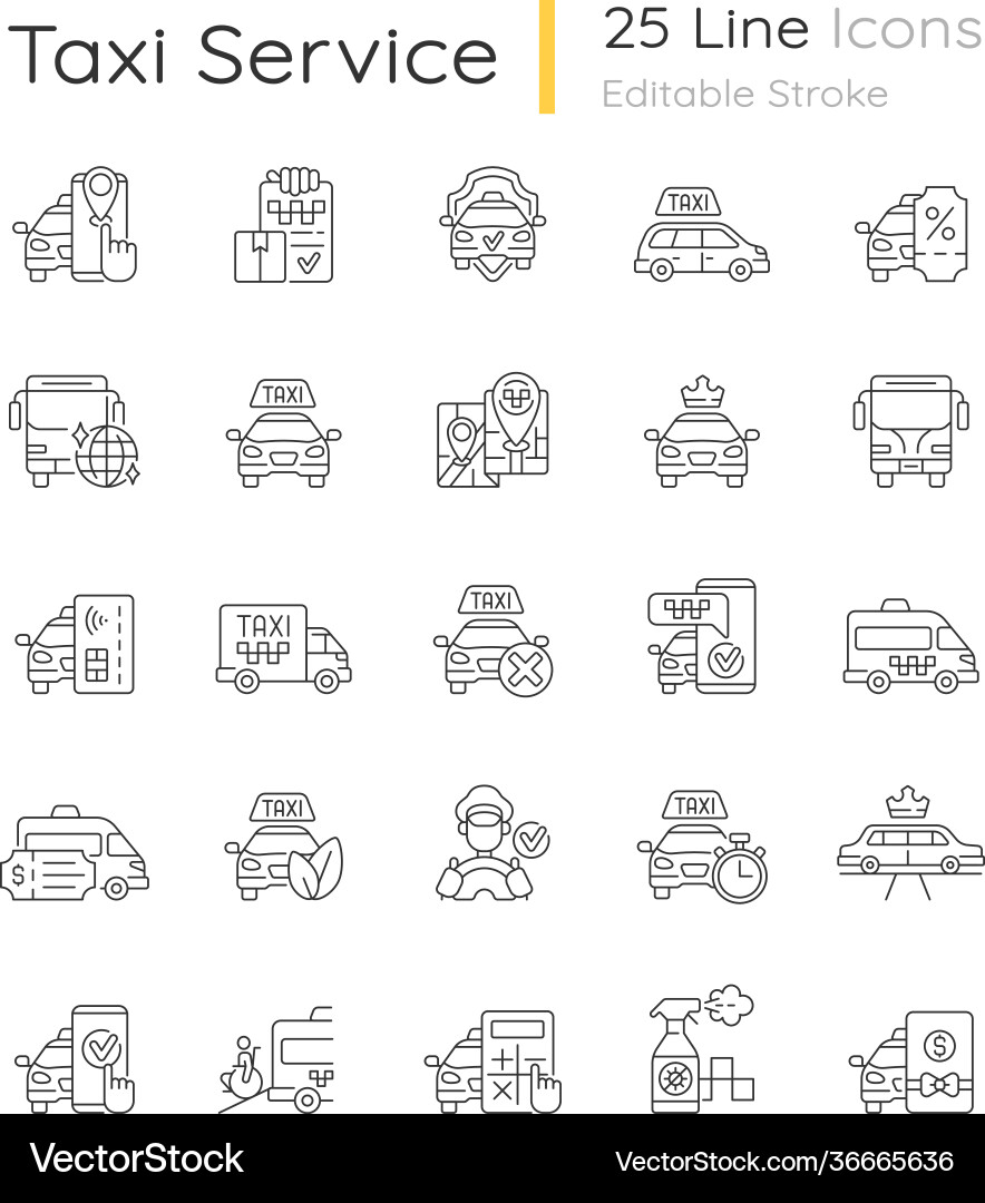 Taxi service linear icons set Royalty Free Vector Image