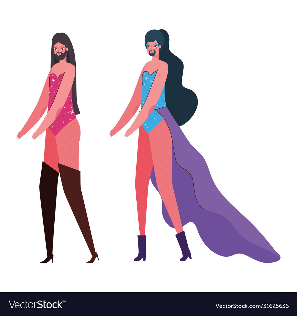 Transvestite Men Cartoons With Costumes Royalty Free Vector