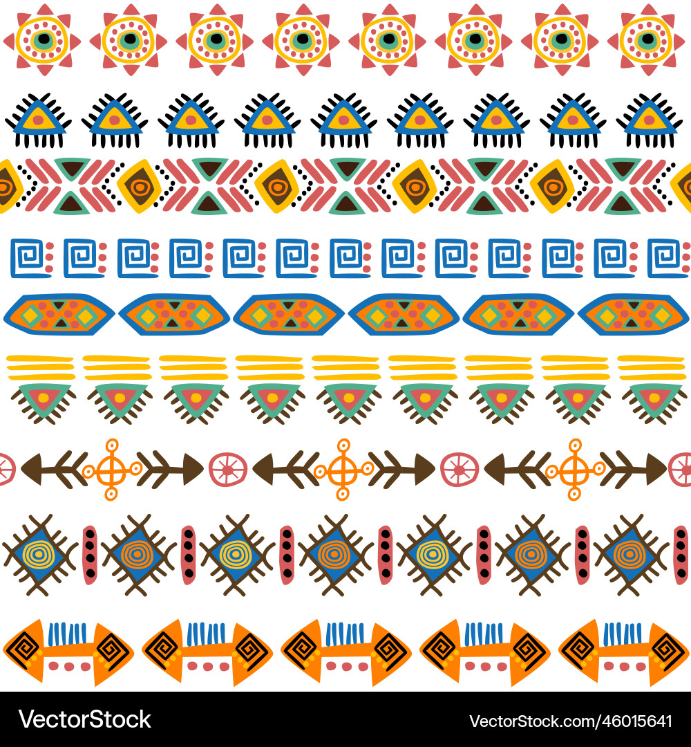 Borders with colored tribal motifs Royalty Free Vector Image