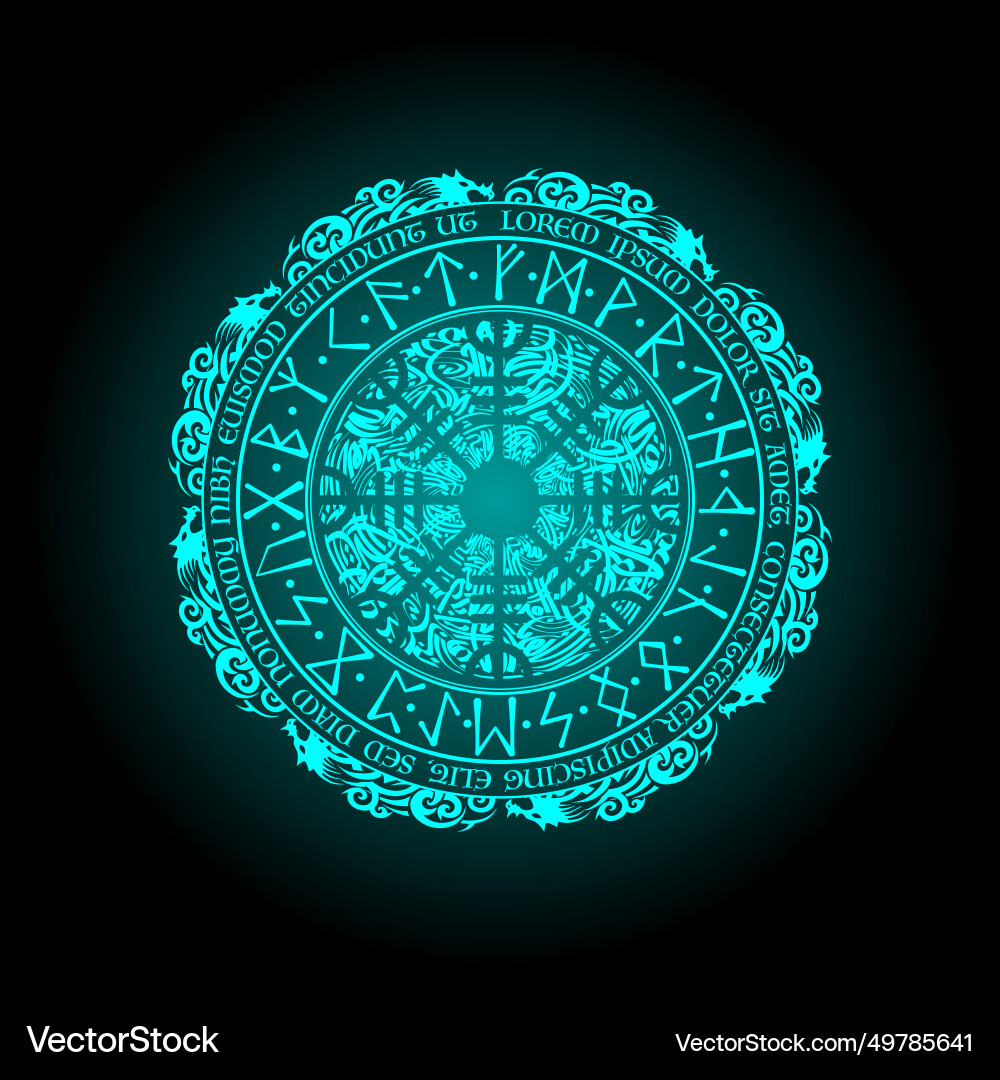 Bright blue scandinavian circle runes Royalty Free Vector