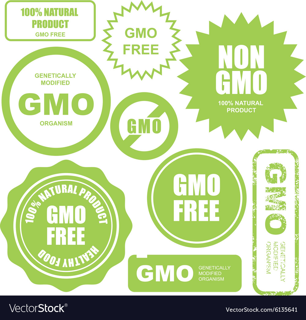 Gmo free stamps stickers and labels Royalty Free Vector