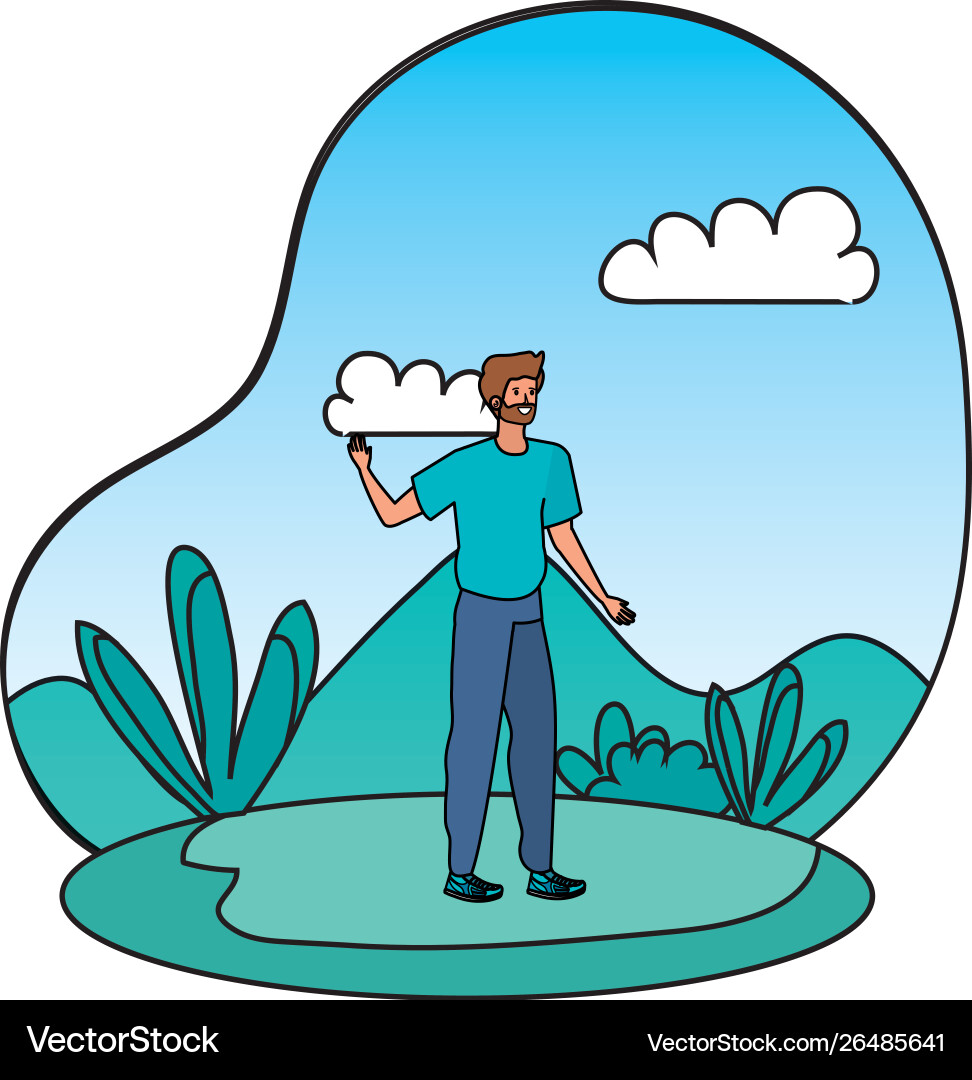 Happy young man in landscape Royalty Free Vector Image