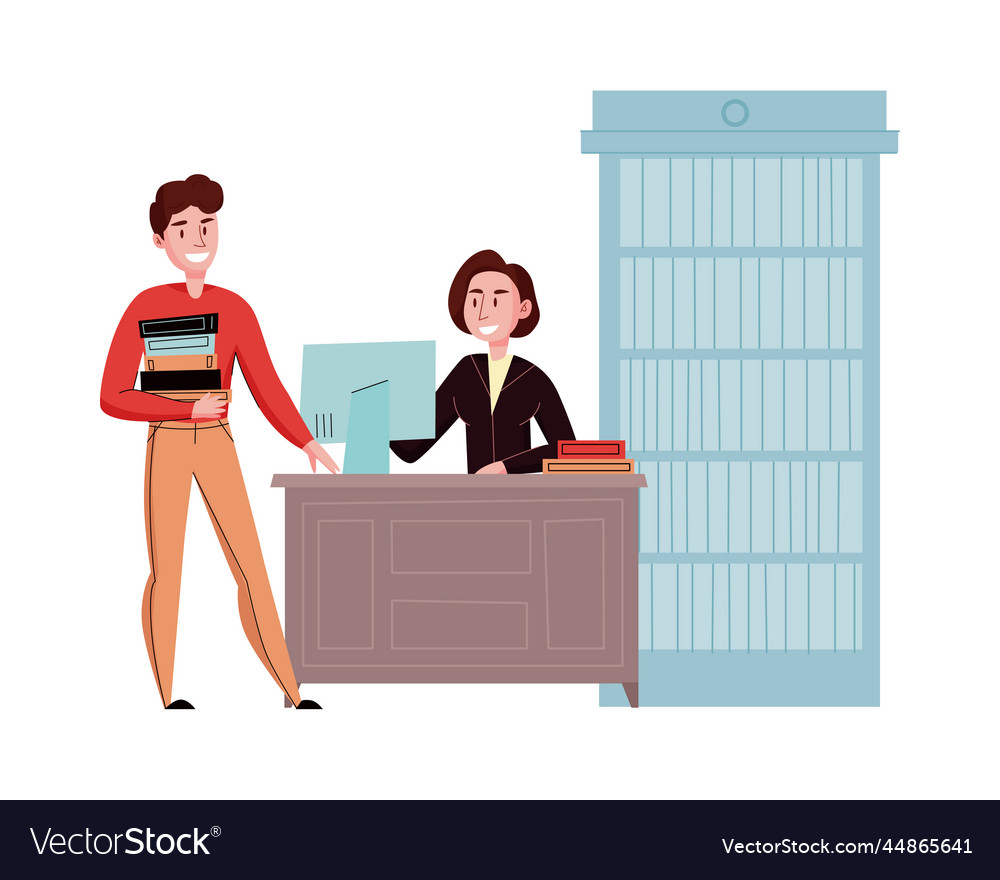 Library people flat composition Royalty Free Vector Image