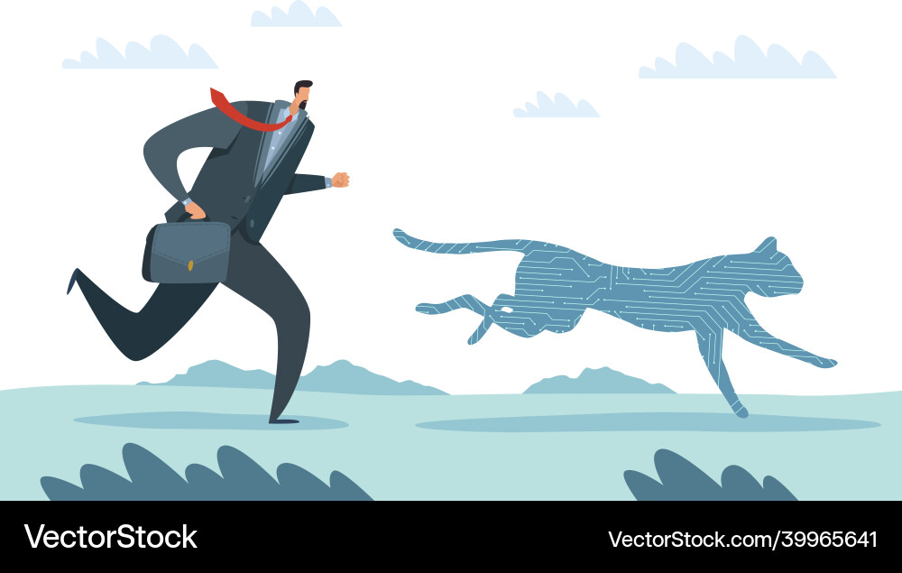 Race man and technology businessman chasing Vector Image