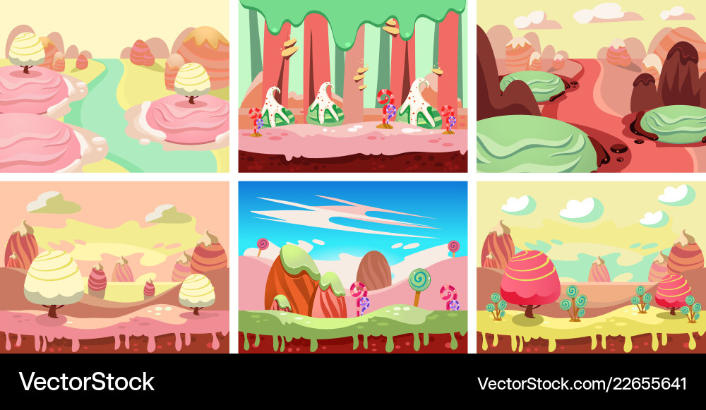 Sweet fantasy landscape set candy land elements Vector Image