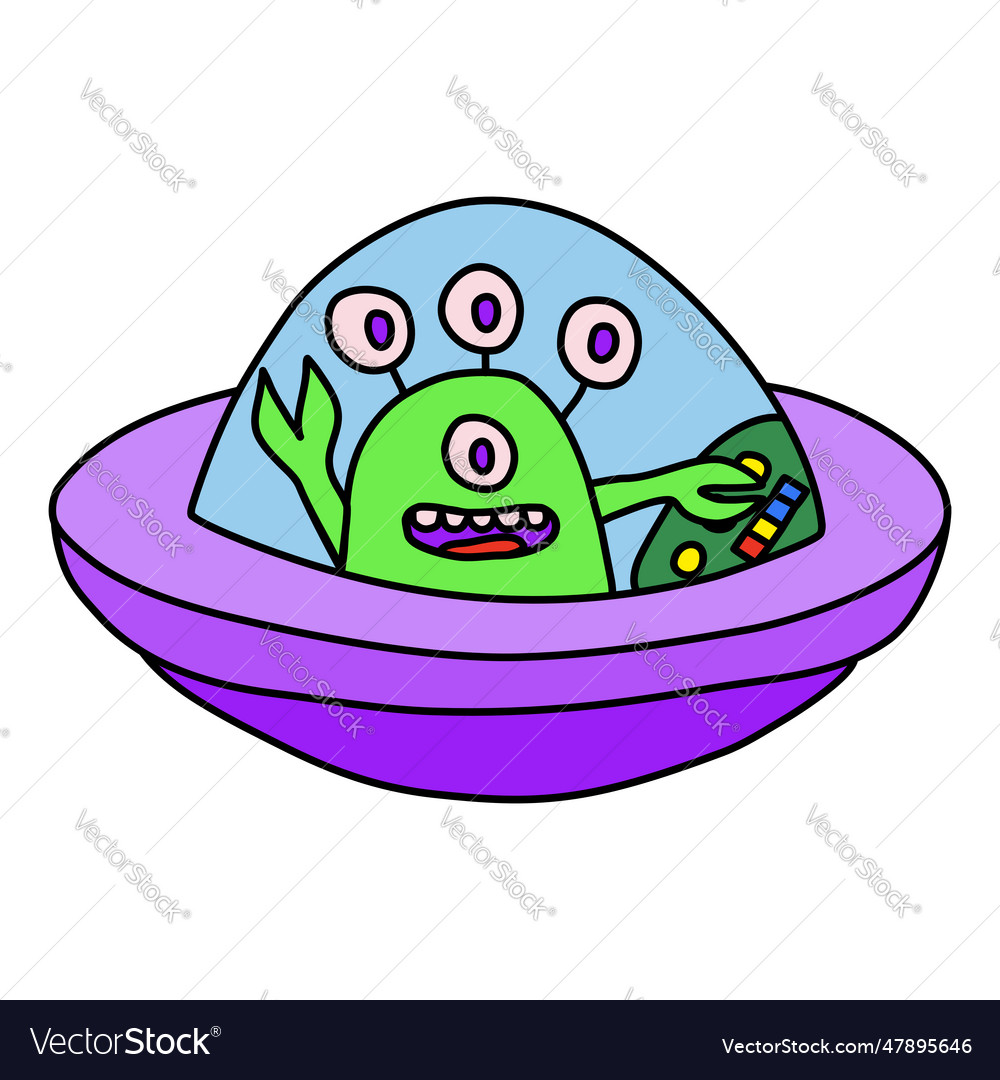 Friendly cartoon alien in spaceship or ufo waving Vector Image
