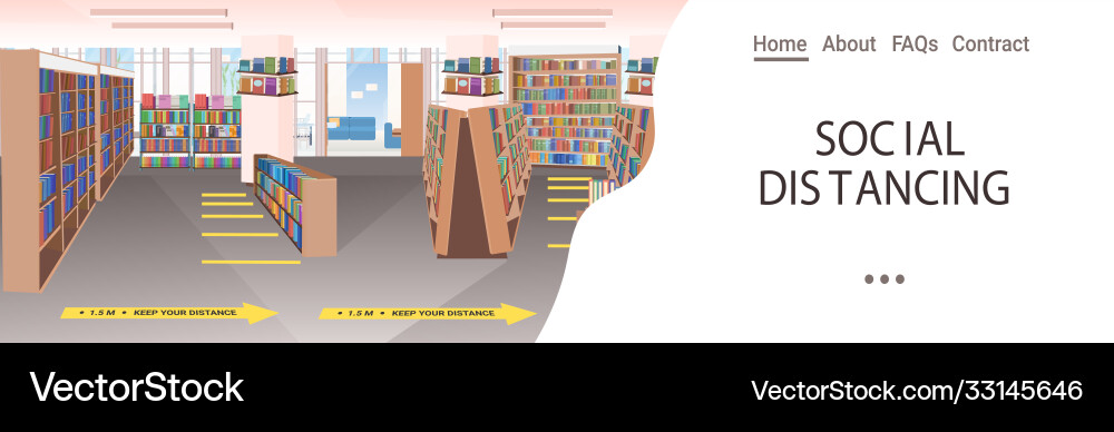 Library with signs for social distancing yellow Vector Image