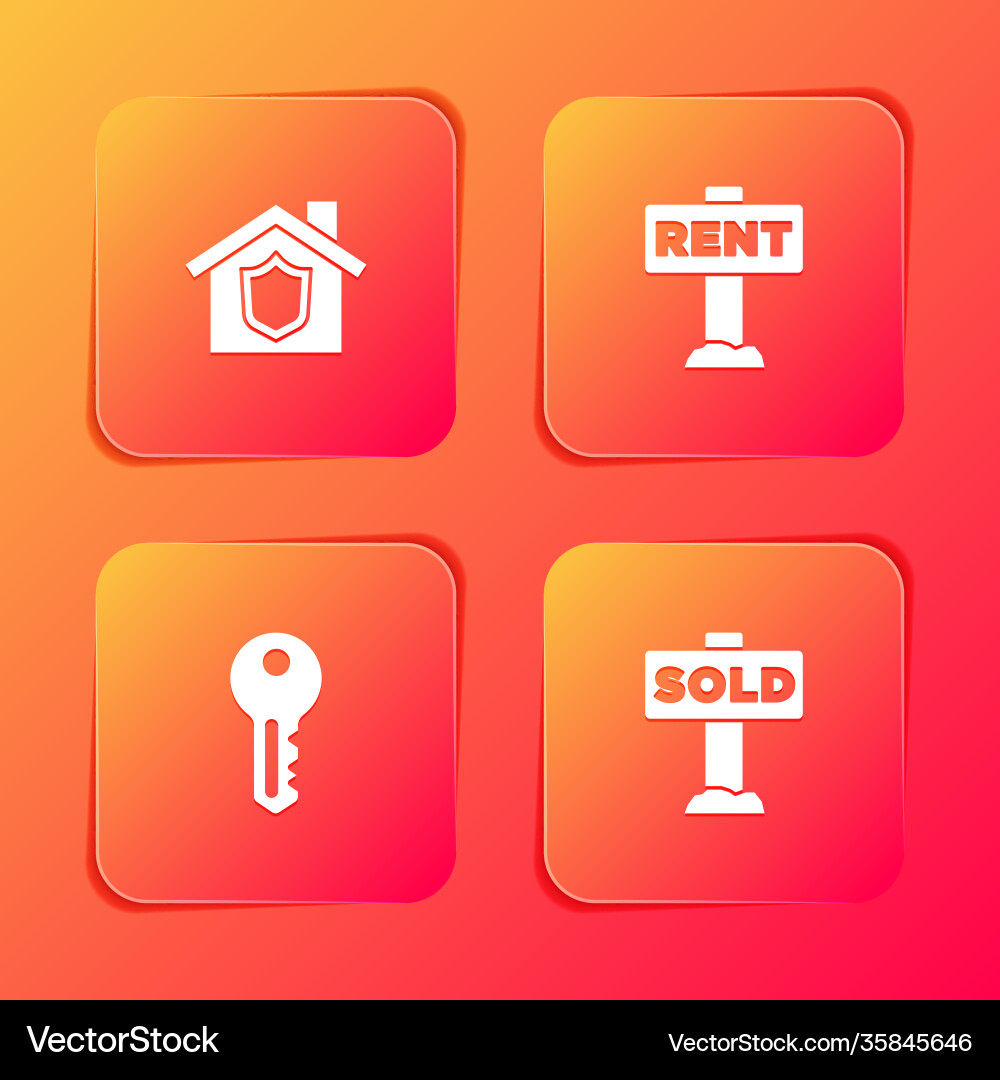 Set house with shield hanging sign rent key Vector Image