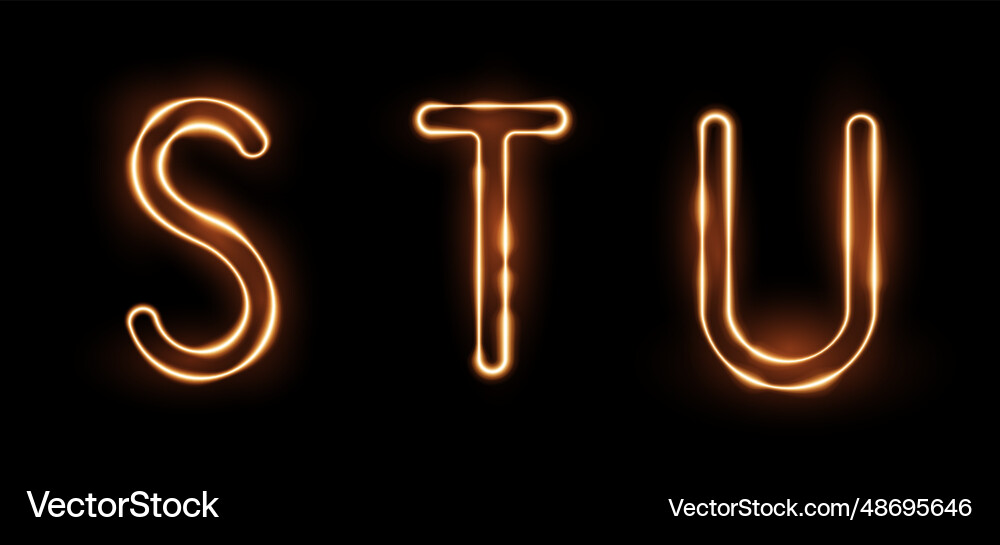 Three letters stu drawn with a fiery line Vector Image