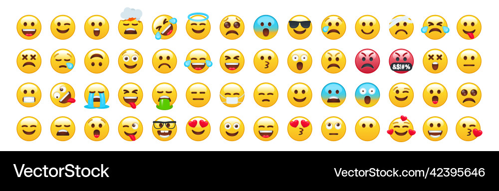 Yellow emoji collection emoticon set Royalty Free Vector