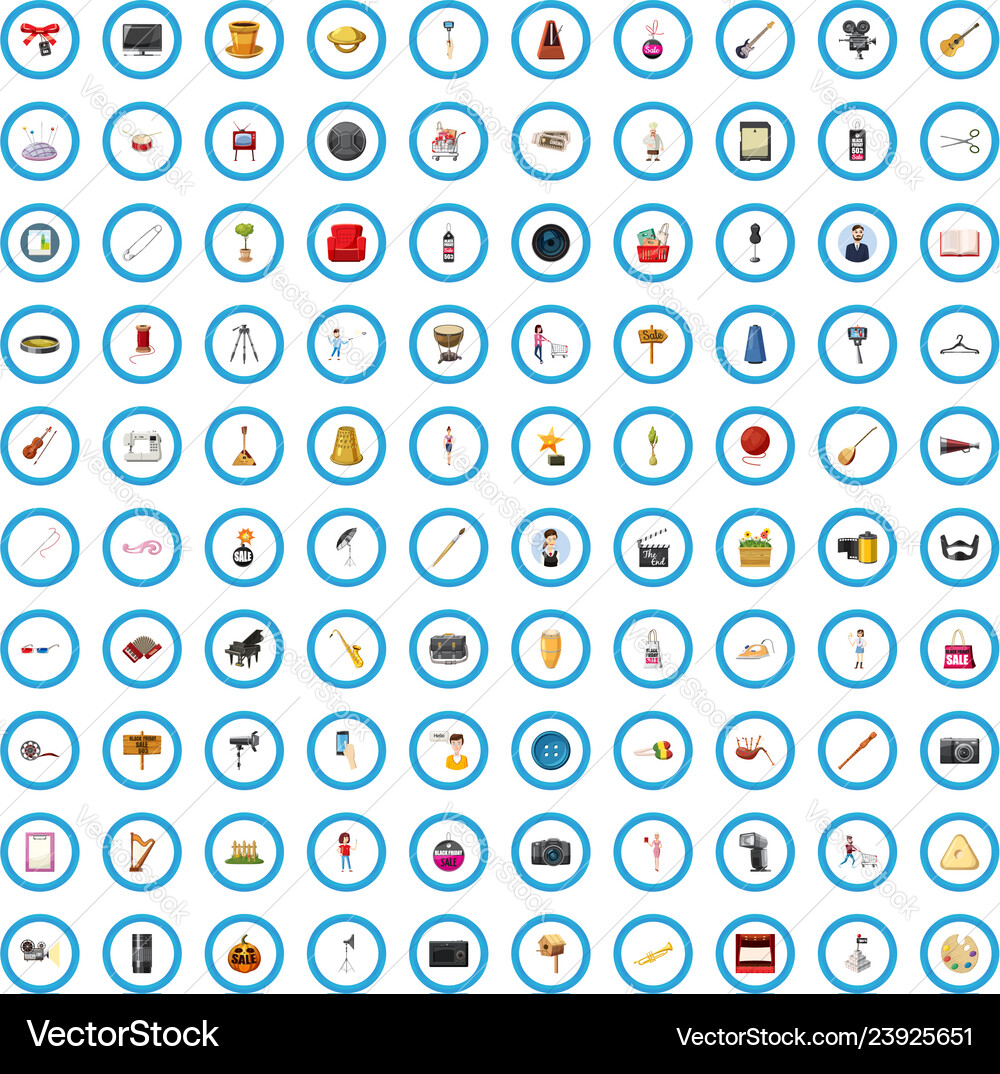 100 artwork icons set cartoon style Royalty Free Vector