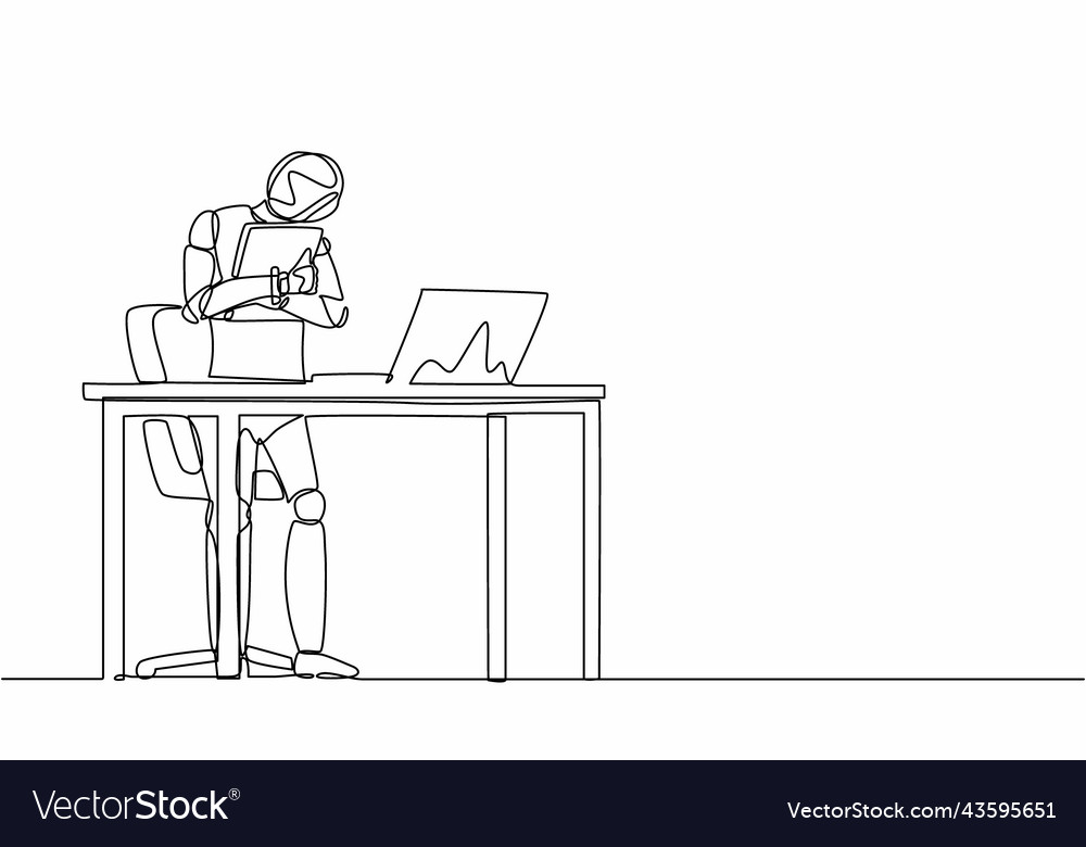 Continuous one line drawing robot standing Vector Image