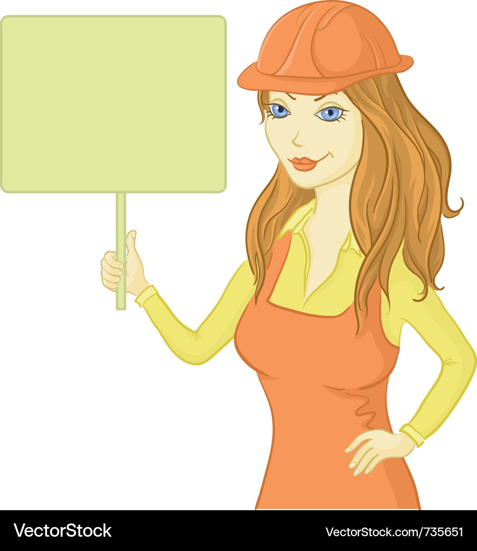Girl worker holding a sign Royalty Free Vector Image
