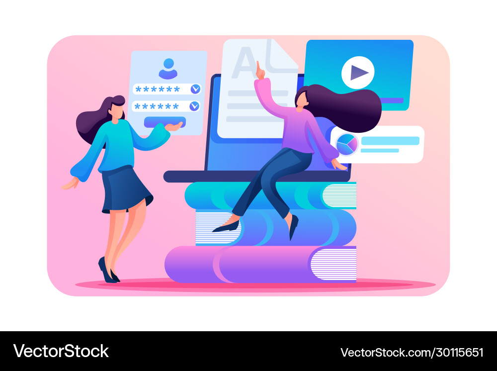 Girls in network choose a training course Vector Image