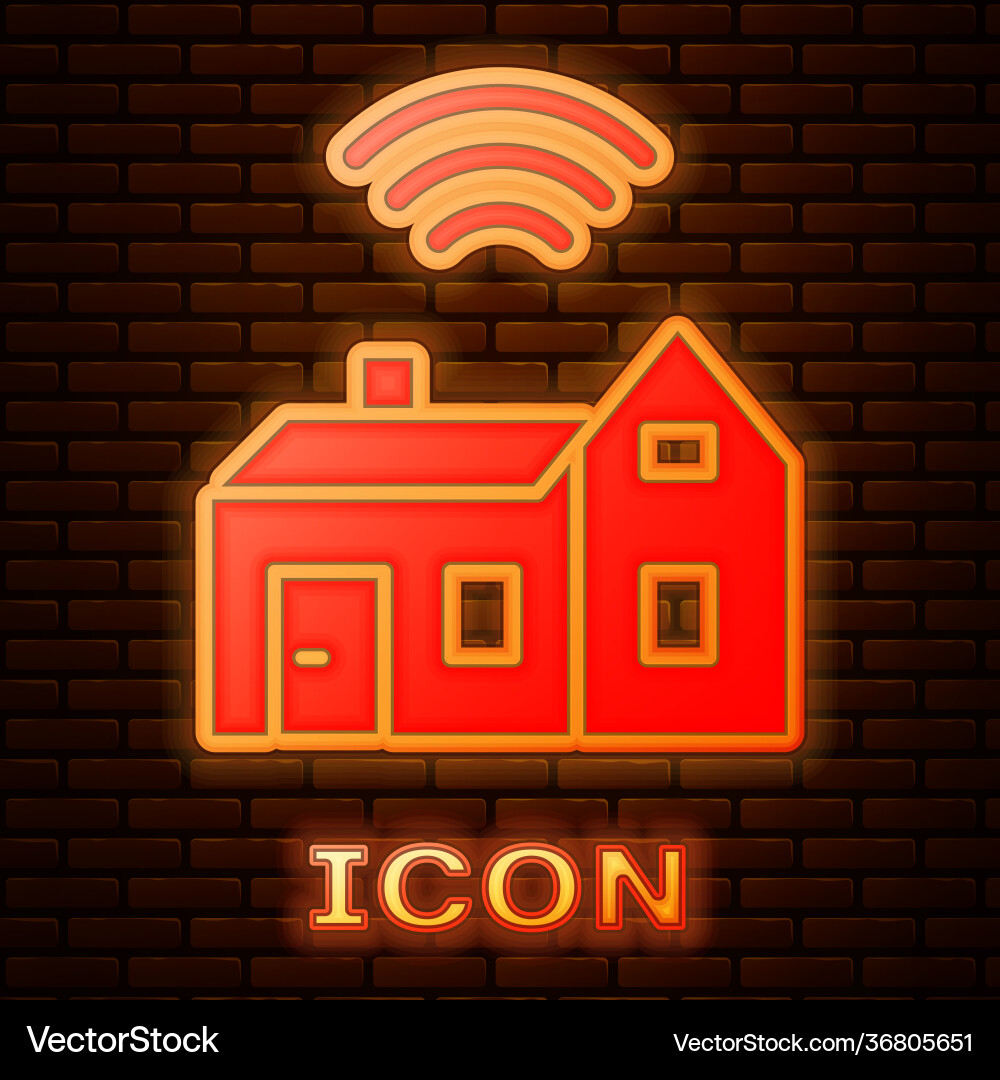 Glowing neon smart home with wireless icon Vector Image