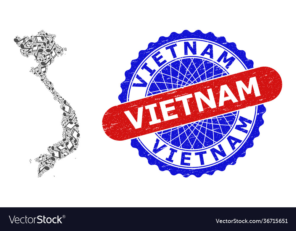 Music collage for vietnam map and bicolor Vector Image