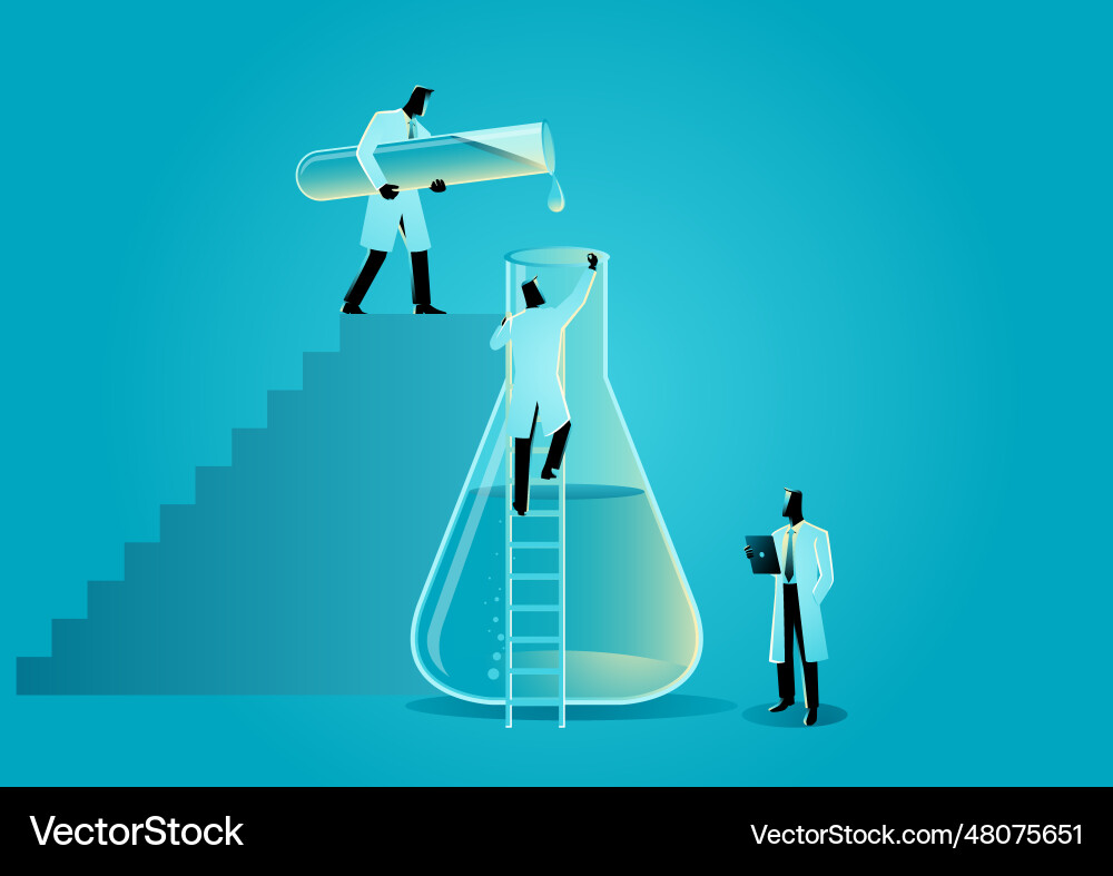 Researchers working with laboratory beaker and Vector Image