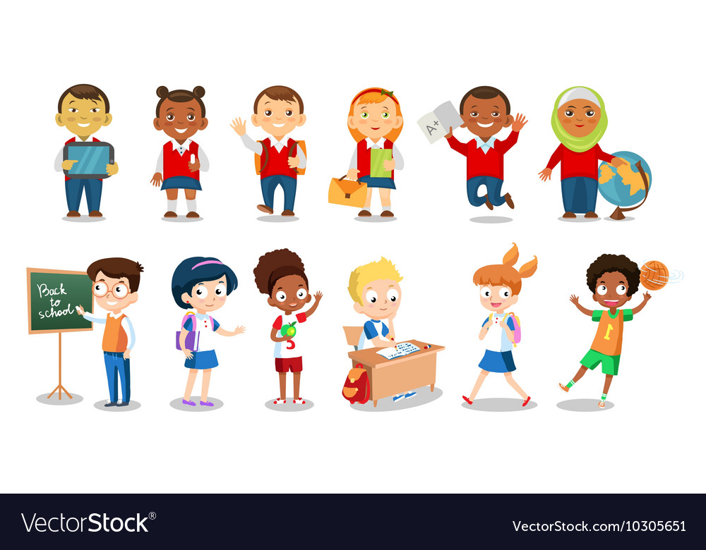 Set cheerful school children flat icons Royalty Free Vector Set cheerful school children flat icons Royalty Free Vector