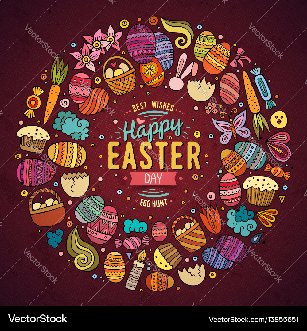 Set easter cartoon doodle objects Royalty Free Vector Image