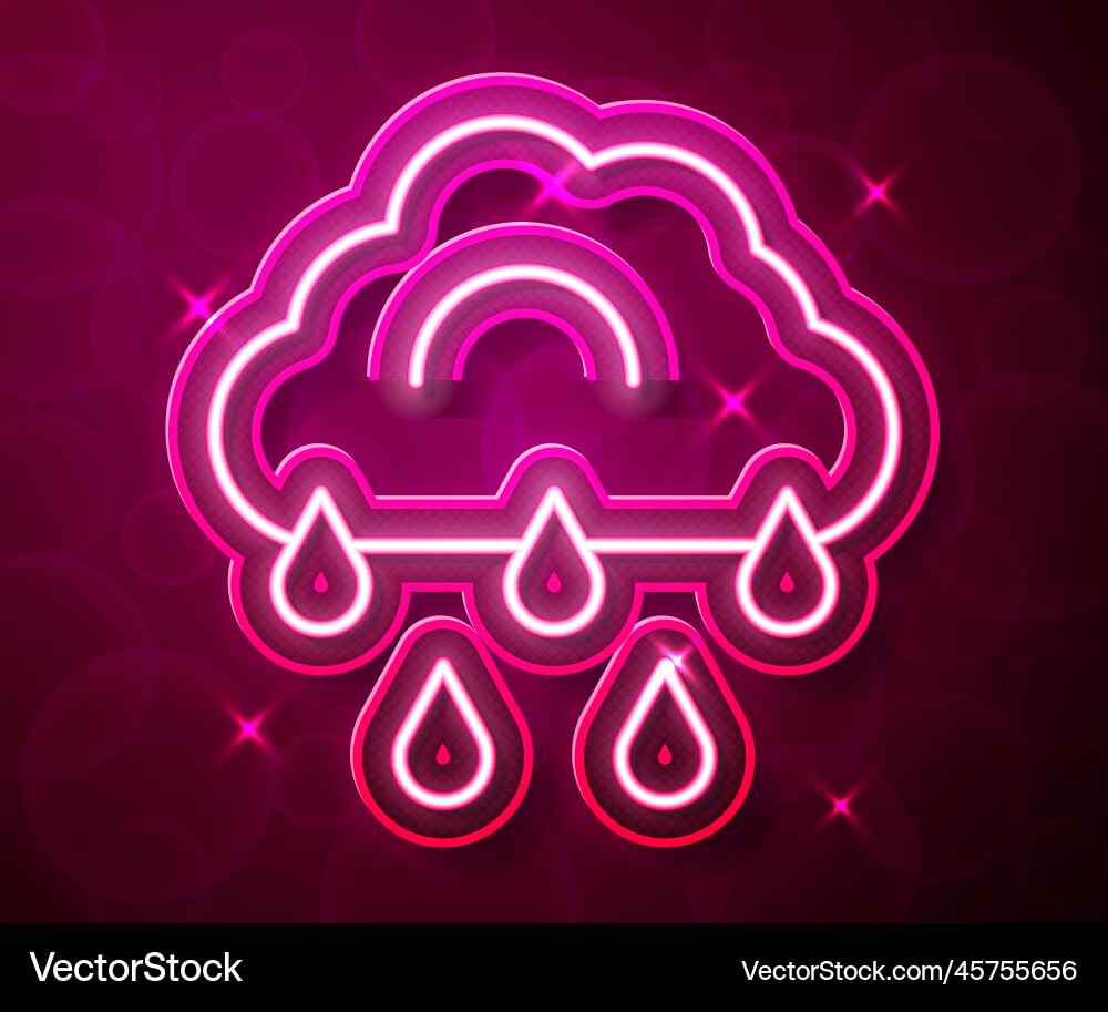 Glowing neon line cloud with rain icon isolated on
