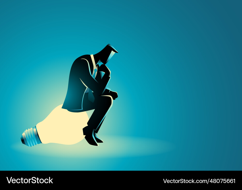 Businessman sitting and thinking on light bulb Vector Image