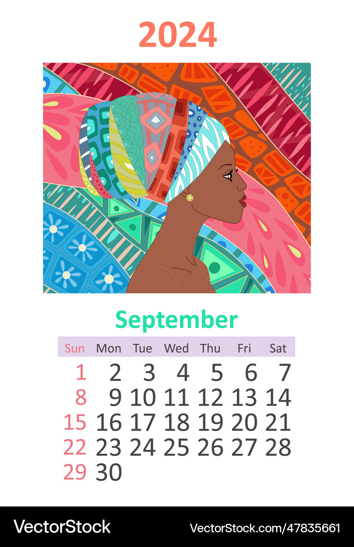 Calendar 2024 september template portrait Vector Image