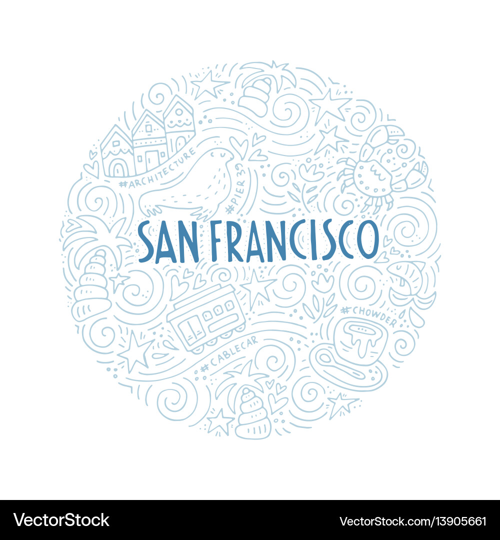 Circle with san francisco symbols Royalty Free Vector Image