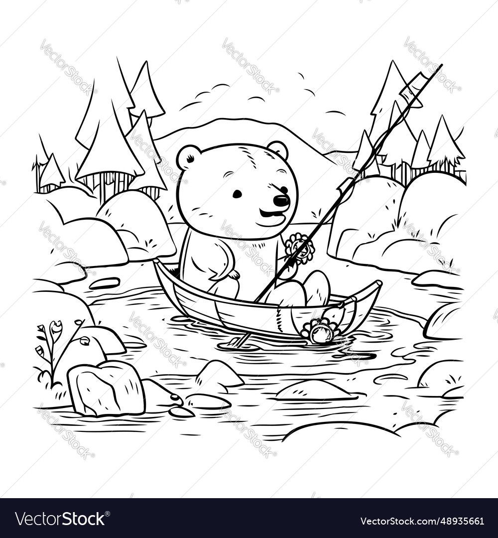 Coloring book for children a polar bear fishing Vector Image