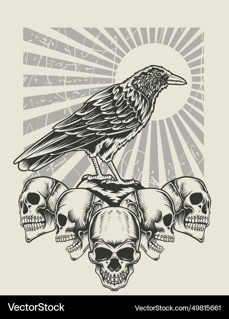 Crow bird with skull head monochrome style Vector Image
