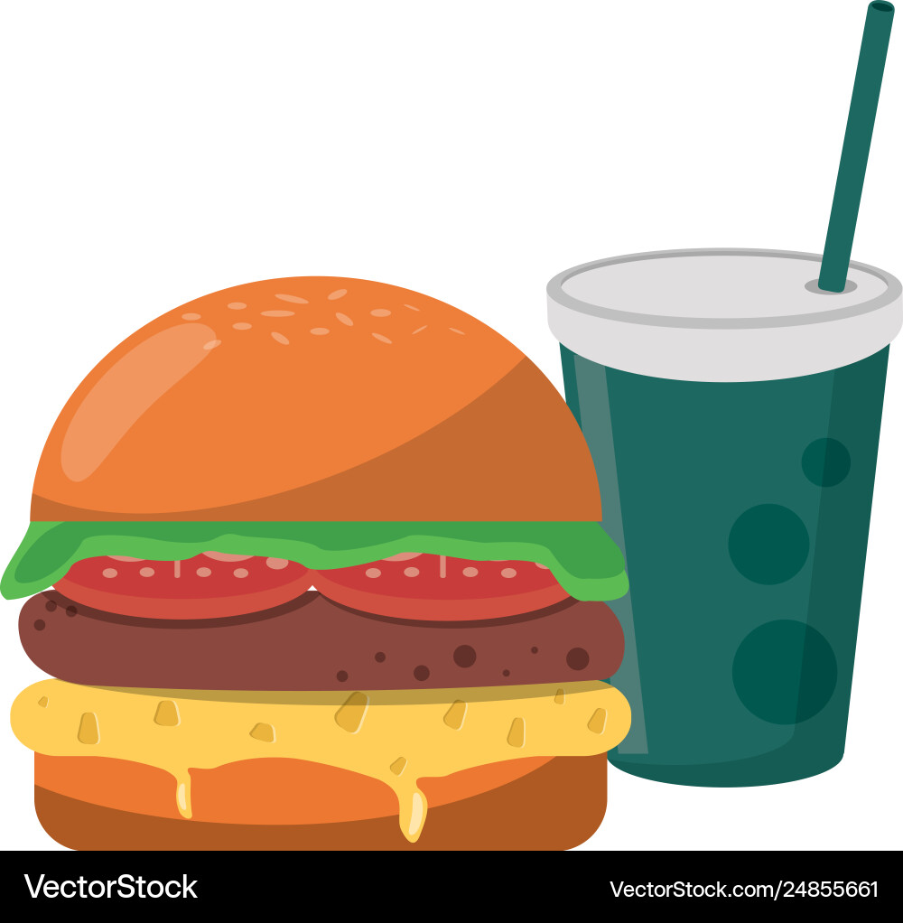 Fast food hamburger and soda cup Royalty Free Vector Image