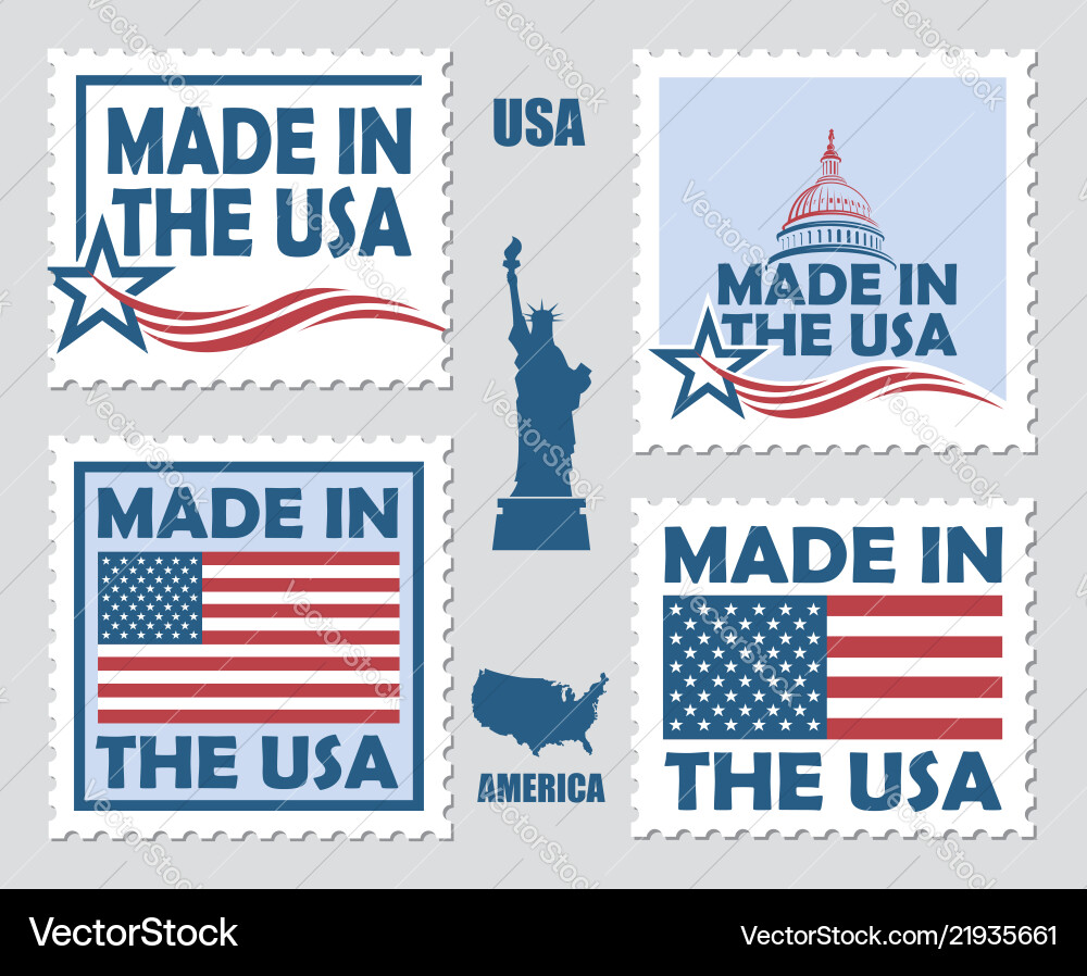 Set made in usa postage stamps Royalty Free Vector Image